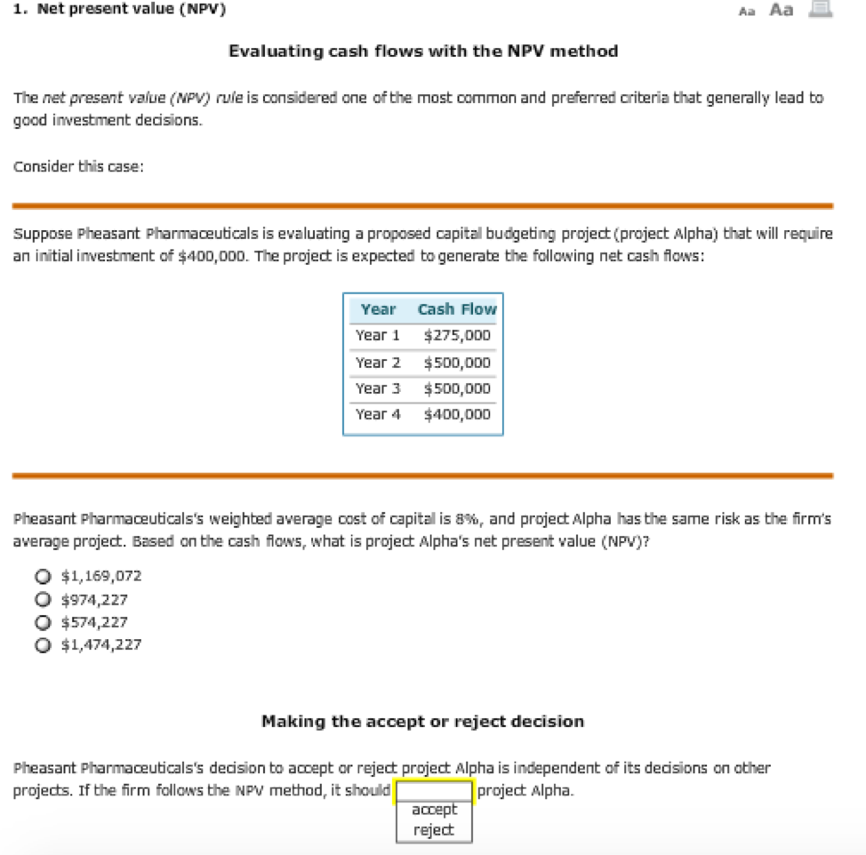 Solved 1. Net present value (NPv) Evaluating cash flows with | Chegg.com