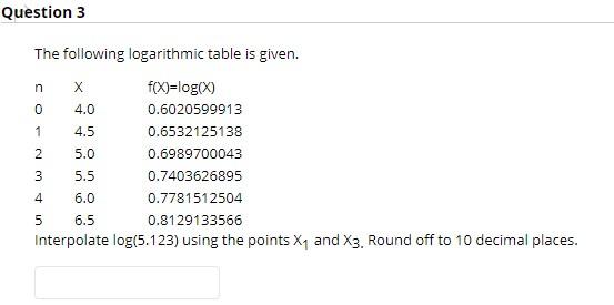 Solved Question 3 n 0 1 The following logarithmic table is | Chegg.com