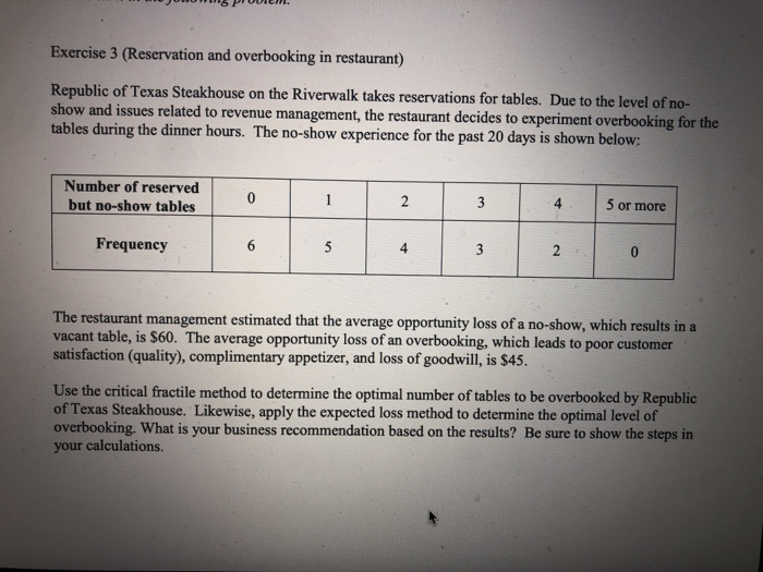 Exercise 3 (Reservation and overbooking in | Chegg.com