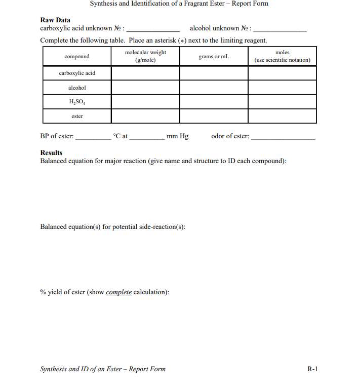 Solved a Synthesis and Identification of a Fragrant Ester - | Chegg.com