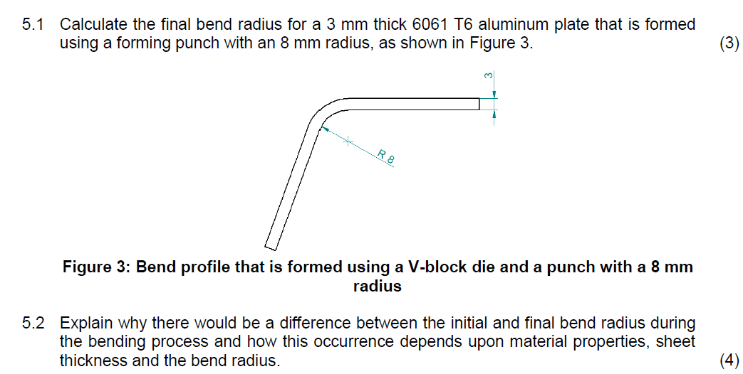 Solved 5.1 Calculate the final bend radius for a 3 mm thick | Chegg.com