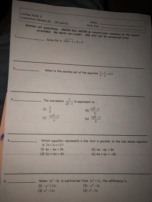 Solved Unified Math 3 Cumulative Review 20: [20 points] | Chegg.com