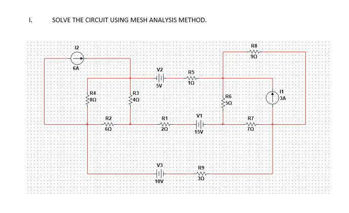 Solved I. SOLVE THE CIRCUIT USING MESH ANALYSIS METHOD. | Chegg.com