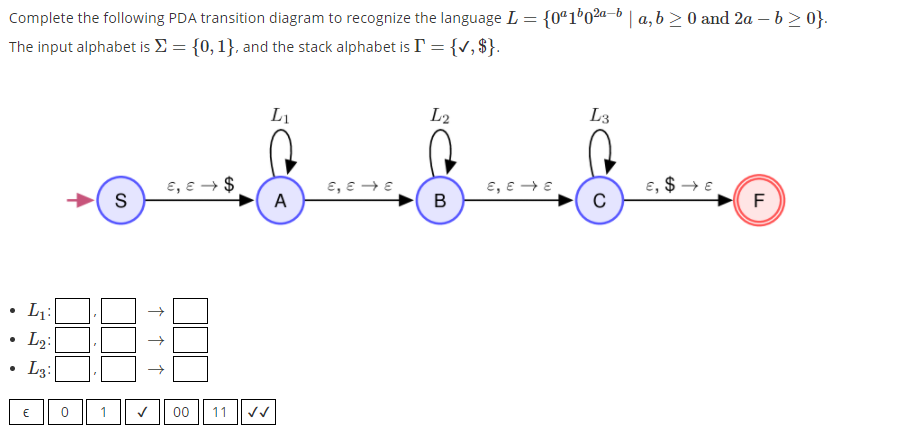 Solved Complete the following PDA transition diagram to | Chegg.com