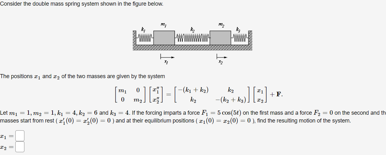 Solved Consider the double mass spring system shown in the | Chegg.com Solved Consider the double mass spring system shown in the | Chegg.com