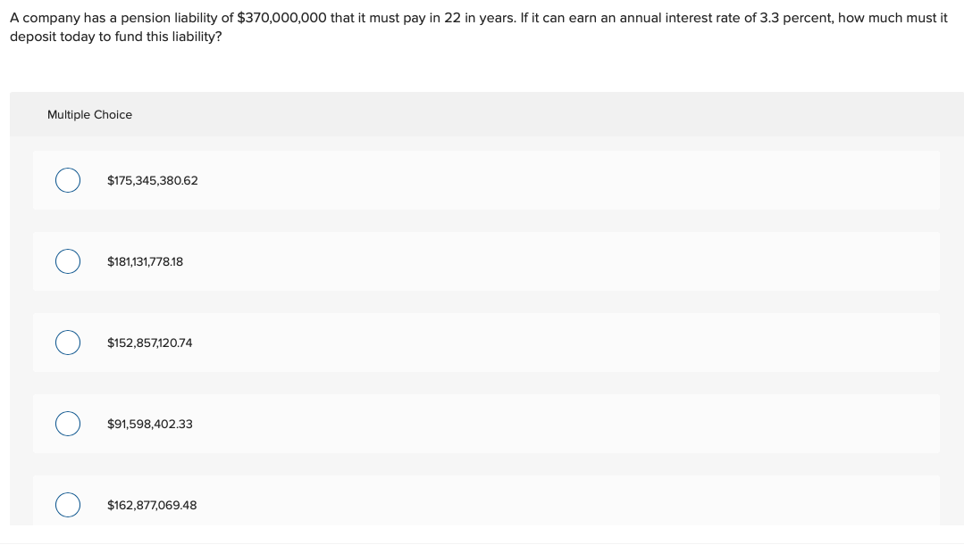 Solved A company has a pension liability of $370,000,000 | Chegg.com