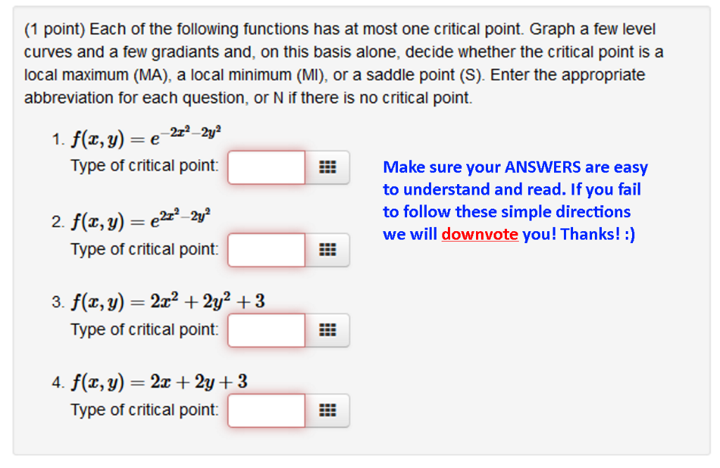 Solved (1 point) Each of the following functions has at most | Chegg.com