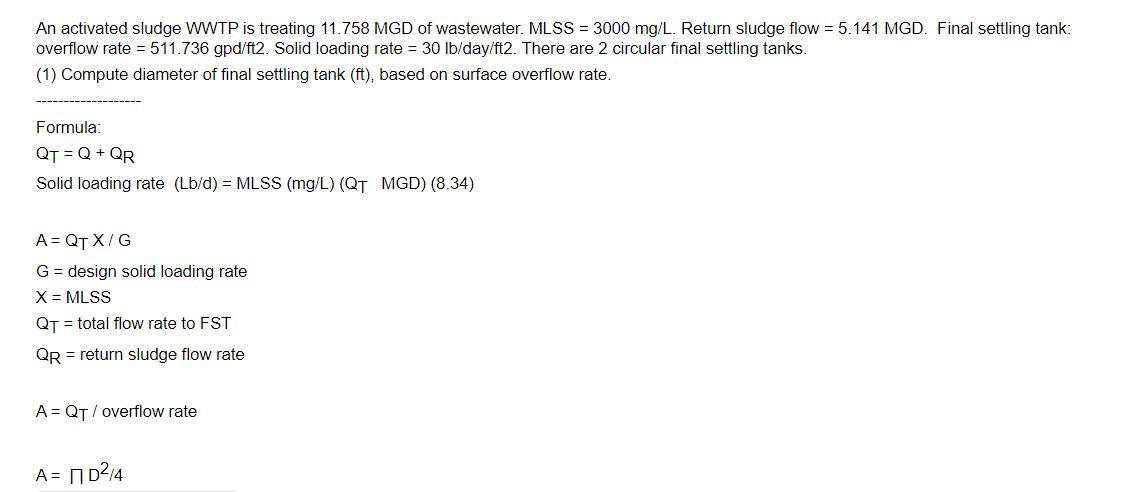 Solved An activated sludge WWTP is treating 11.758 MGD of | Chegg.com