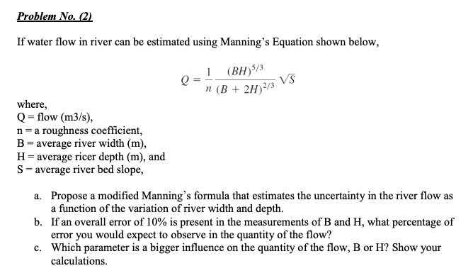 Problem No. (2) If water flow in river can be | Chegg.com
