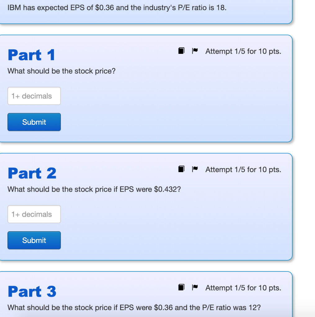 Solved IBM has expected EPS of $0.36 and the industry's P/E | Chegg.com