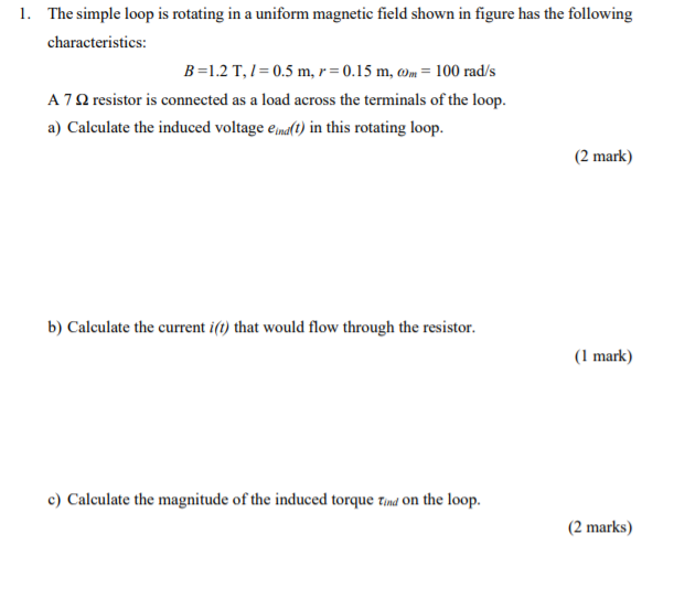 Solved 1. The simple loop is rotating in a uniform magnetic | Chegg.com