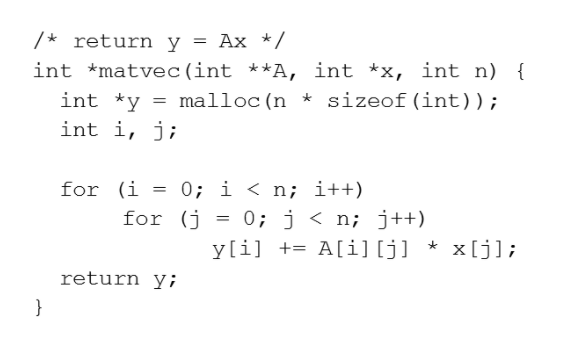 Solved /* return y = Ax */ int *matvec(int **A, int *x, int | Chegg.com