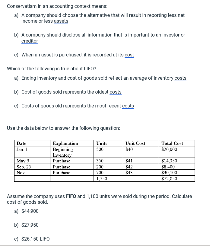 Solved Conservatism in an accounting context means: a) A | Chegg.com