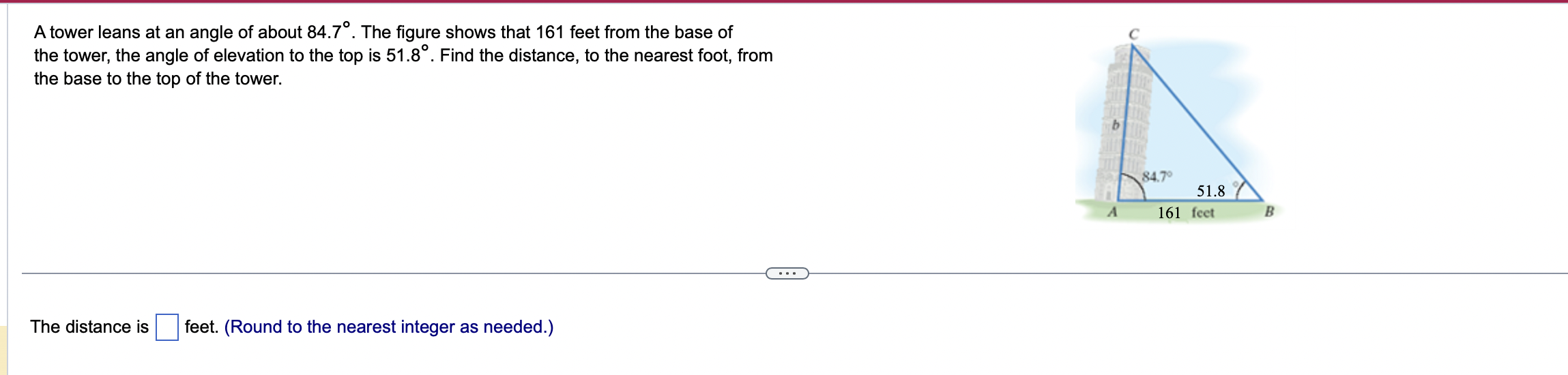 Solved A tower leans at an angle of about 84.7∘. The figure | Chegg.com