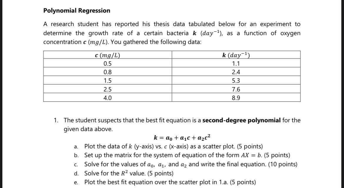 Solved Polynomial Regression A research student has reported | Chegg.com