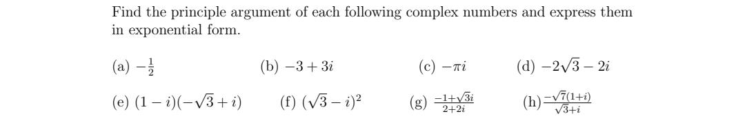 Solved Find the principle argument of each following complex | Chegg.com