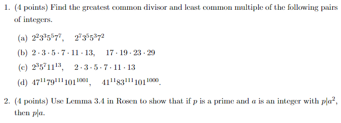 Solved 1 4 Points Find The Greatest Common Divisor And