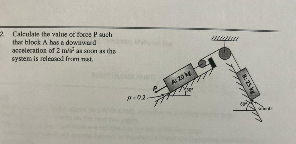 Solved 2. Calculate the value of force P such that block A | Chegg.com