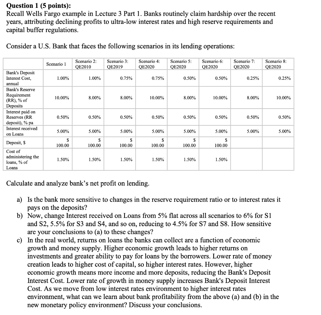 Question 1 ( 5 points): Recall Wells Fargo example in | Chegg.com