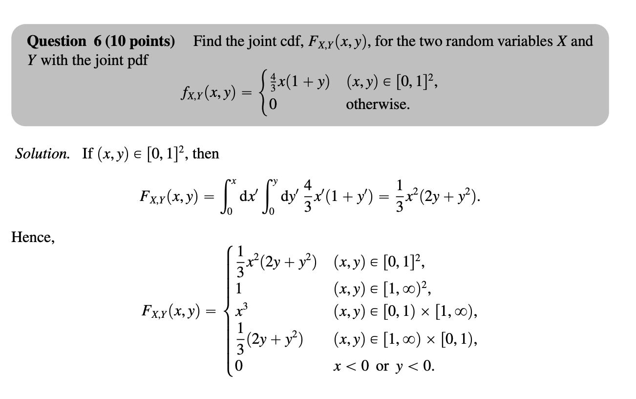 Solved Find the joint cdf, Fxy(x, y), for the two random | Chegg.com