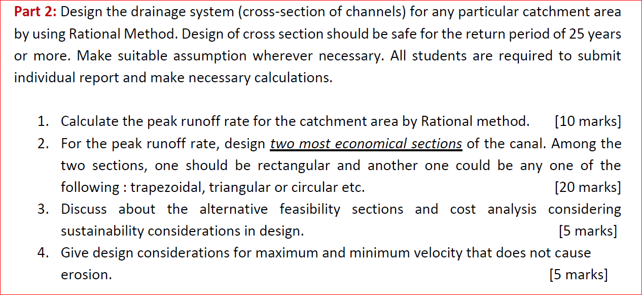 Solved Part 2: Design the drainage system (cross-section of | Chegg.com