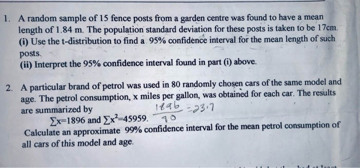 Solved A random sample of 15 fence posts from a garden | Chegg.com