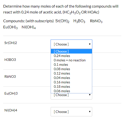 Solved Determine how many moles of each of the following | Chegg.com