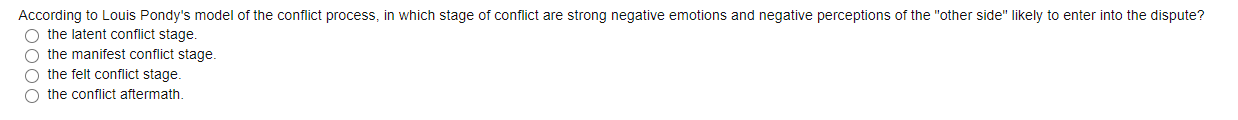 Solved According to Louis Pondy's model of the conflict | Chegg.com