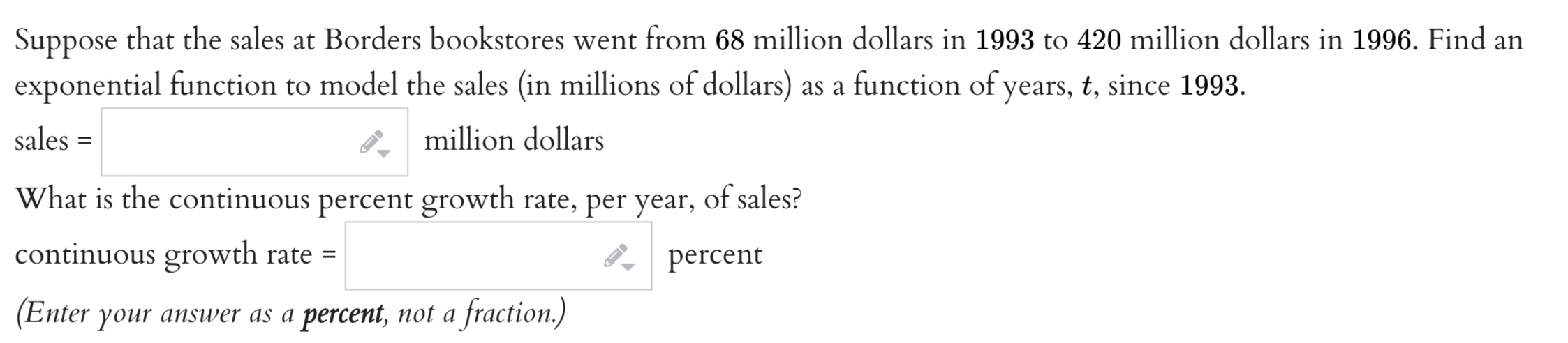 Solved Suppose that the sales at Borders bookstores went | Chegg.com
