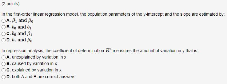 Solved (2 points) In the first-order linear regression | Chegg.com