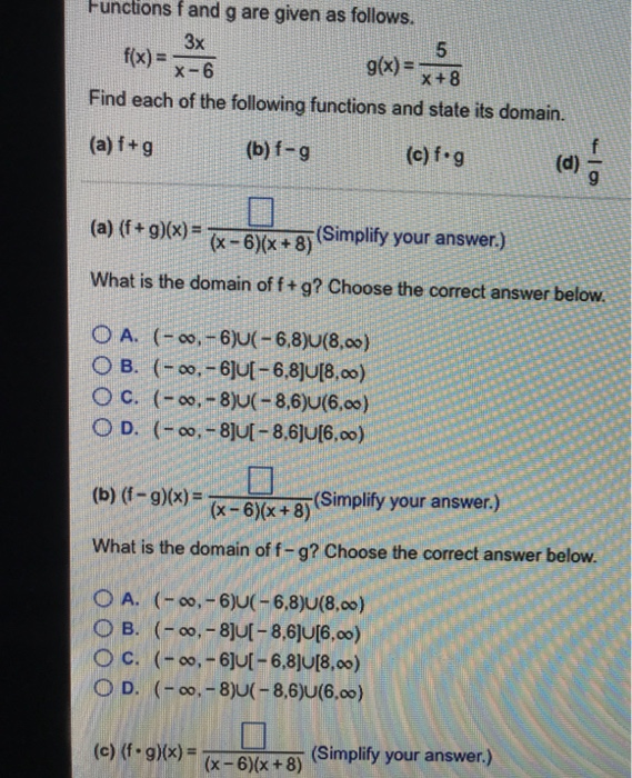 Solved Functions f and g are given as follows f(x) x-6 Find | Chegg.com