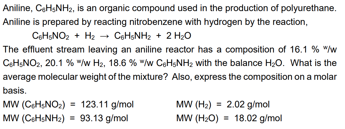 Solved Aniline, C6H5NH2, is an organic compound used in the | Chegg.com