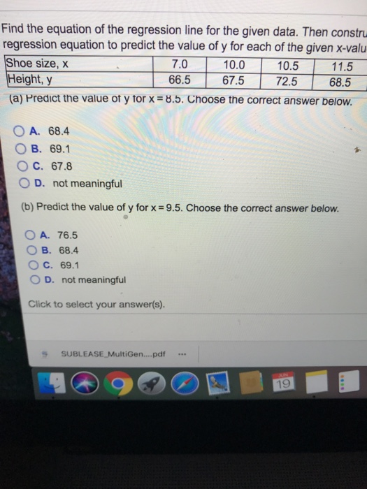 Solved Find the equation of the regression line for the | Chegg.com