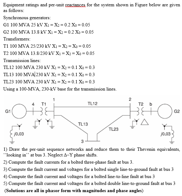 Solved Equipment ratings and per-unit reactances for the | Chegg.com