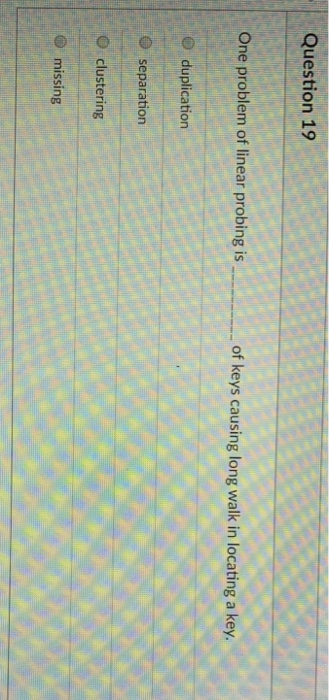 Solved Question 19 One problem of linear probing is of keys | Chegg.com