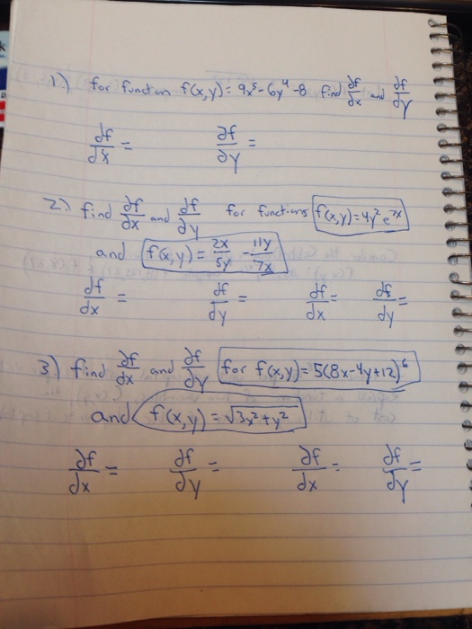 Solved For function f(x, y) = 9x^5 - 6y^4 - 8 find df/dx and | Chegg.com