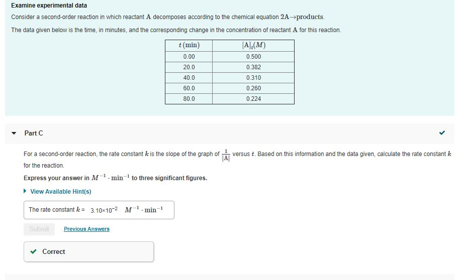 Solved Examine experimental data Consider a second-order | Chegg.com Solved Examine experimental data Consider a second-order | Chegg.com