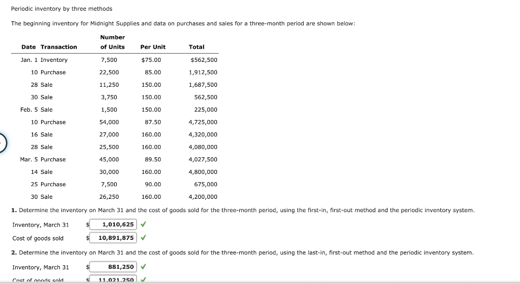 Solved Periodic inventory by three methods The beginning | Chegg.com