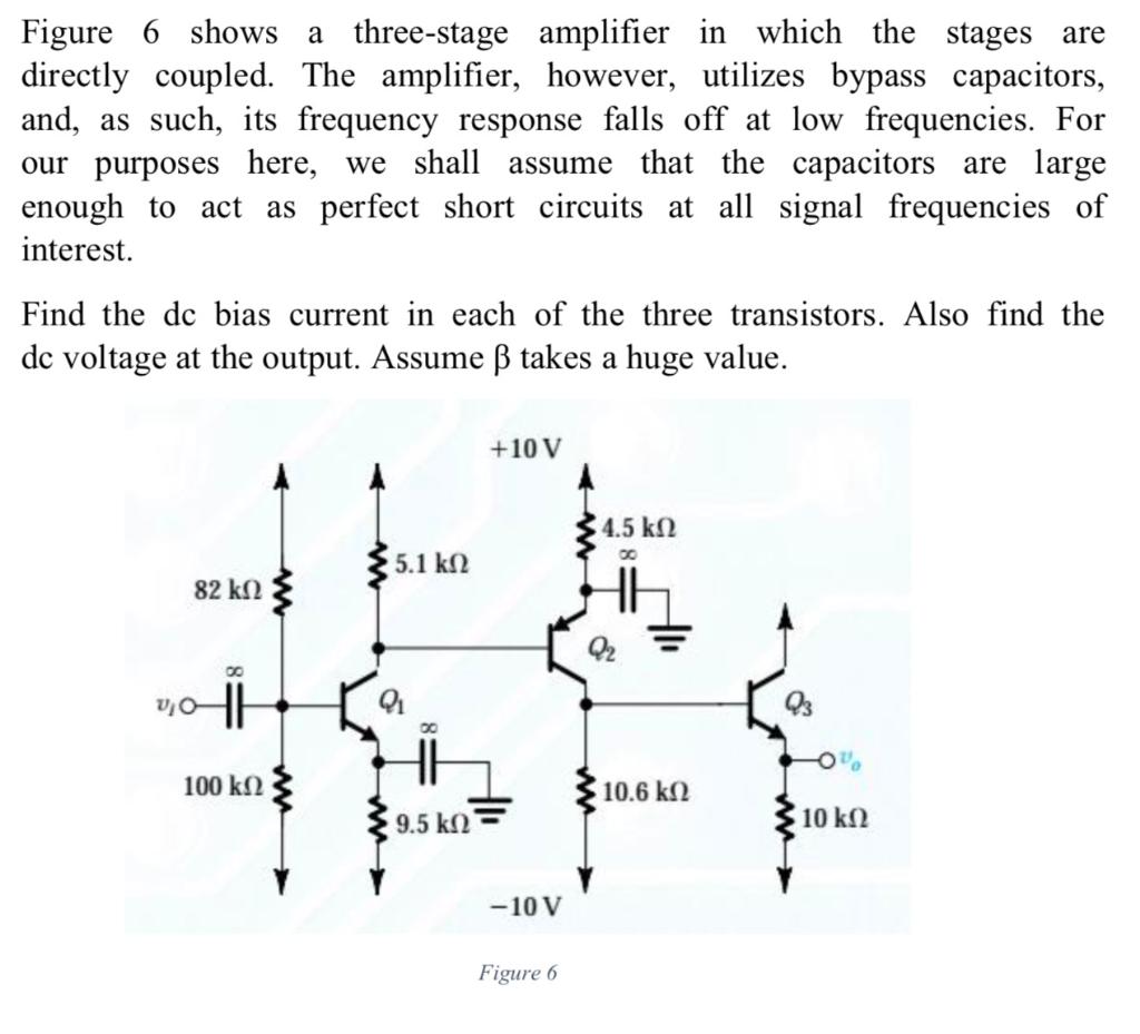 Solved Figure 6 shows a three-stage amplifier in which the | Chegg.com