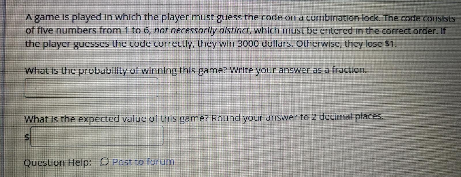 Solved A game is played in which the player must guess the | Chegg.com