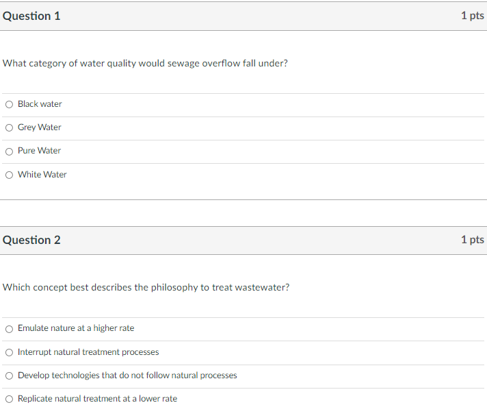 Solved Question 1 What category of water quality would | Chegg.com