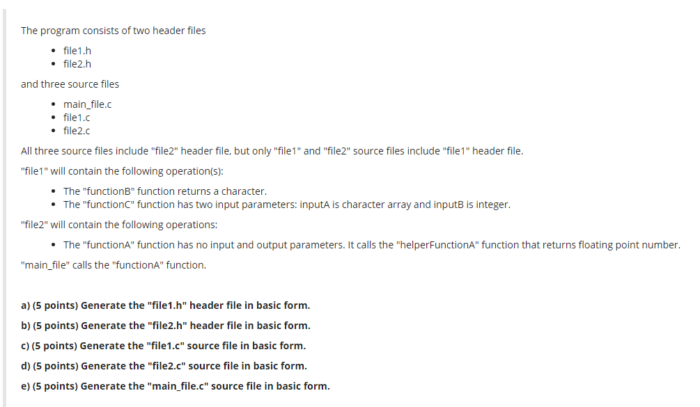 Solved The program consists of two header files • file1.h • | Chegg.com