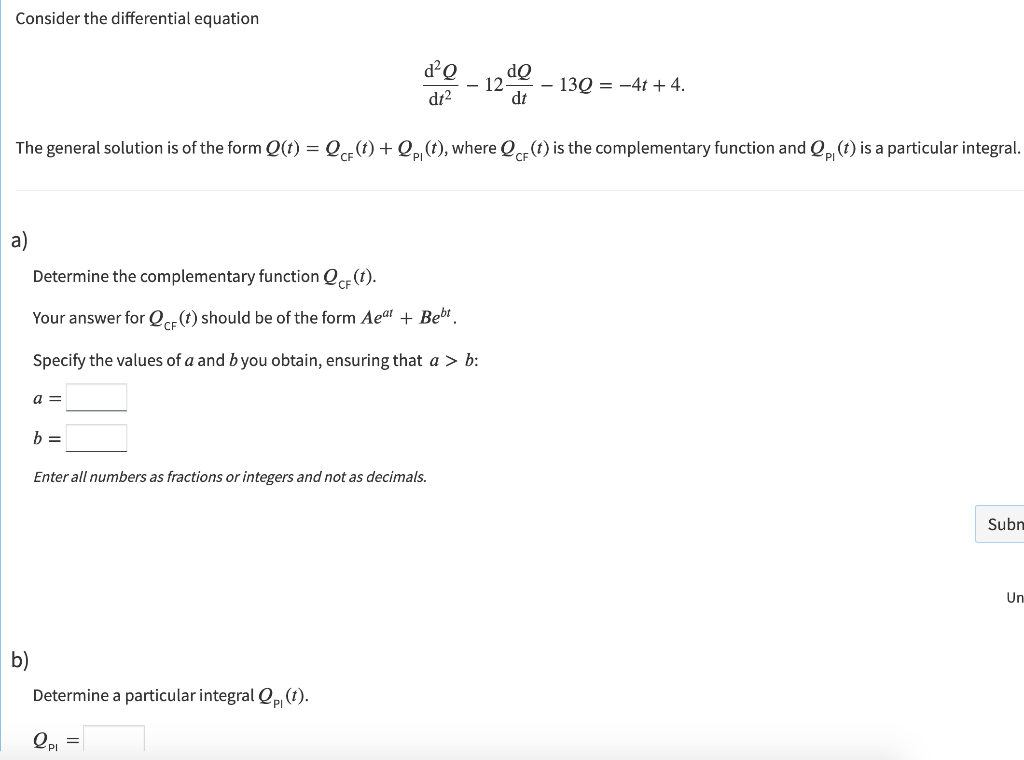 Solved Consider the differential equation dQ dQ - 12 dt - | Chegg.com
