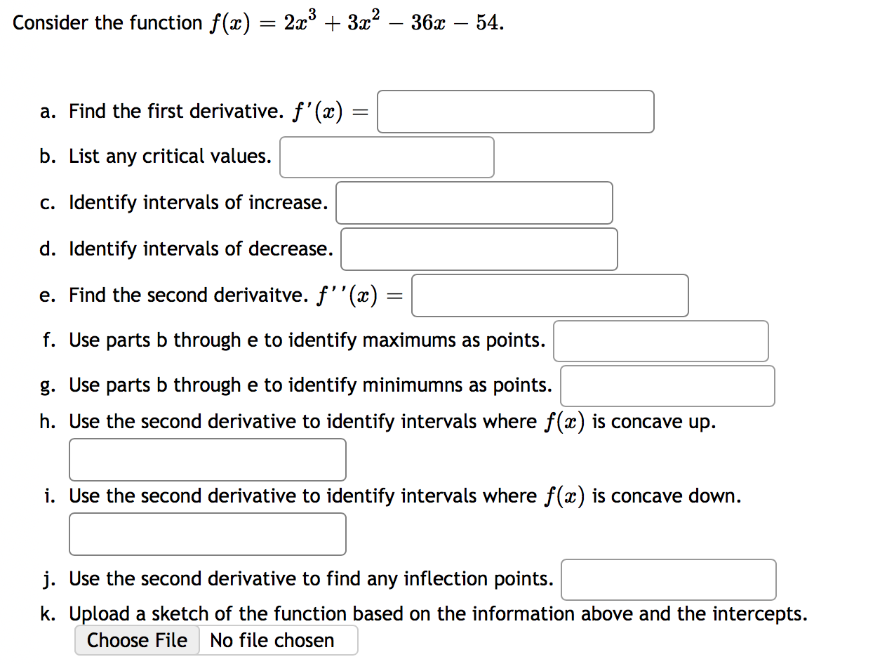 Solved Consider the function f(x) = 2x3 + 3x2 – 36x – 54. a. | Chegg.com