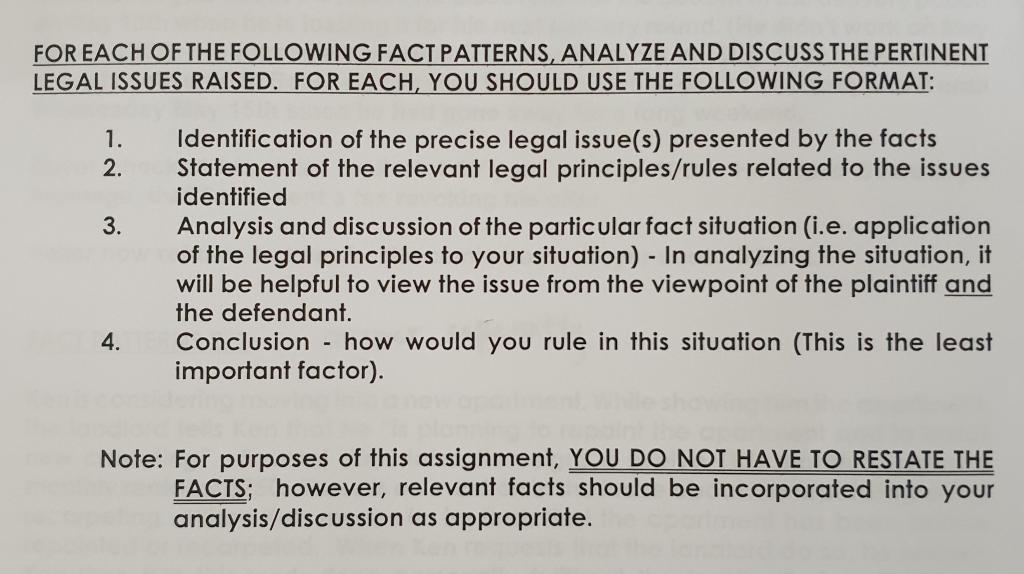 Solved FOR EACH OF THE FOLLOWING FACT PATTERNS, ANALYZE AND | Chegg.com