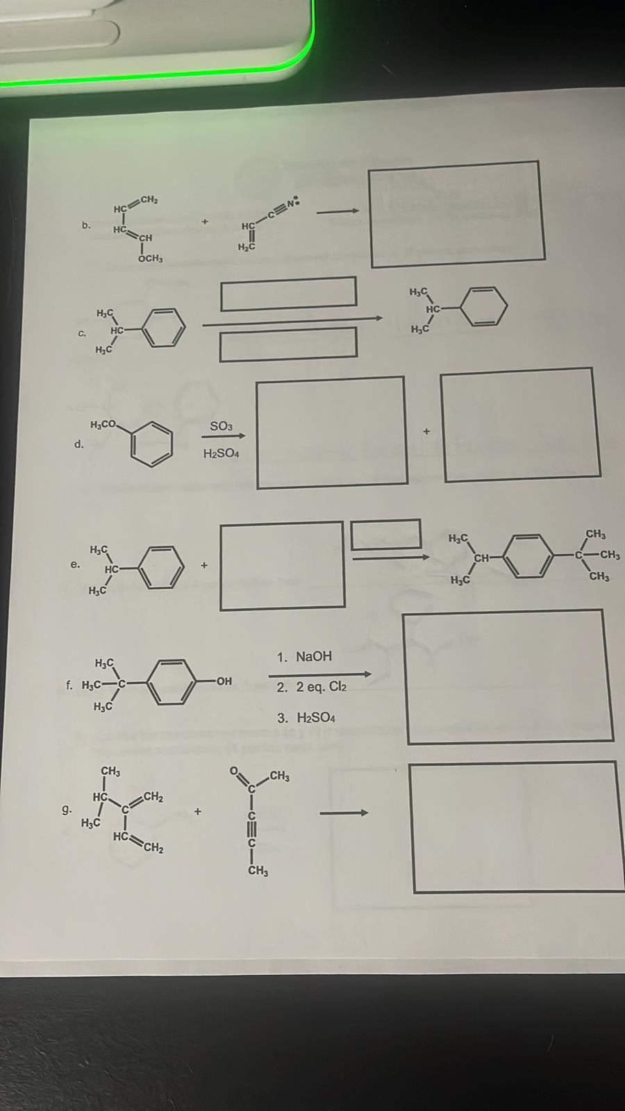 Solved b. d. e. f. 1. NaOH 2. 2 eq. Cl2 3. H2SO4 9. | Chegg.com