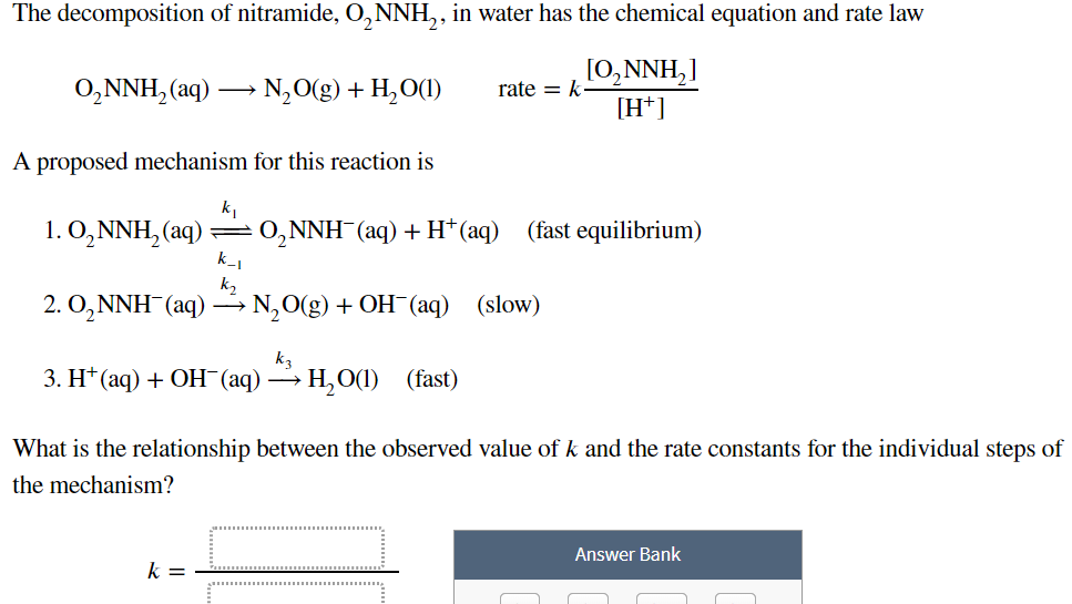 Solved The decomposition of nitramide, O,NNH,, in water has | Chegg.com