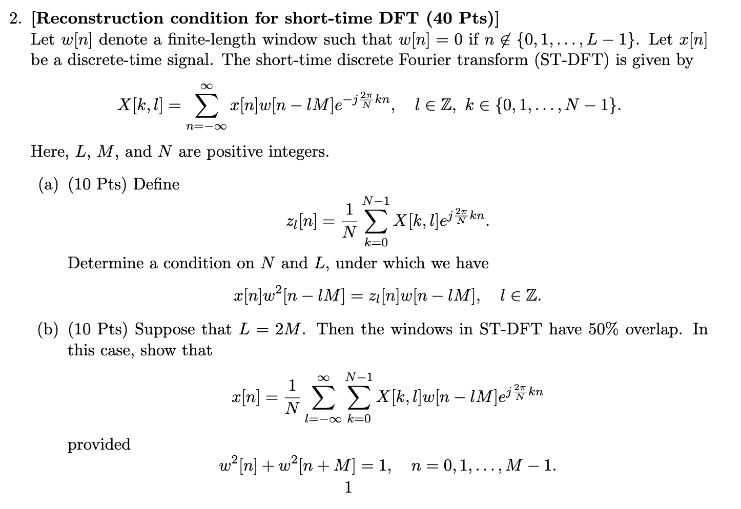Solved [Reconstruction condition for short-time DFT (40 | Chegg.com