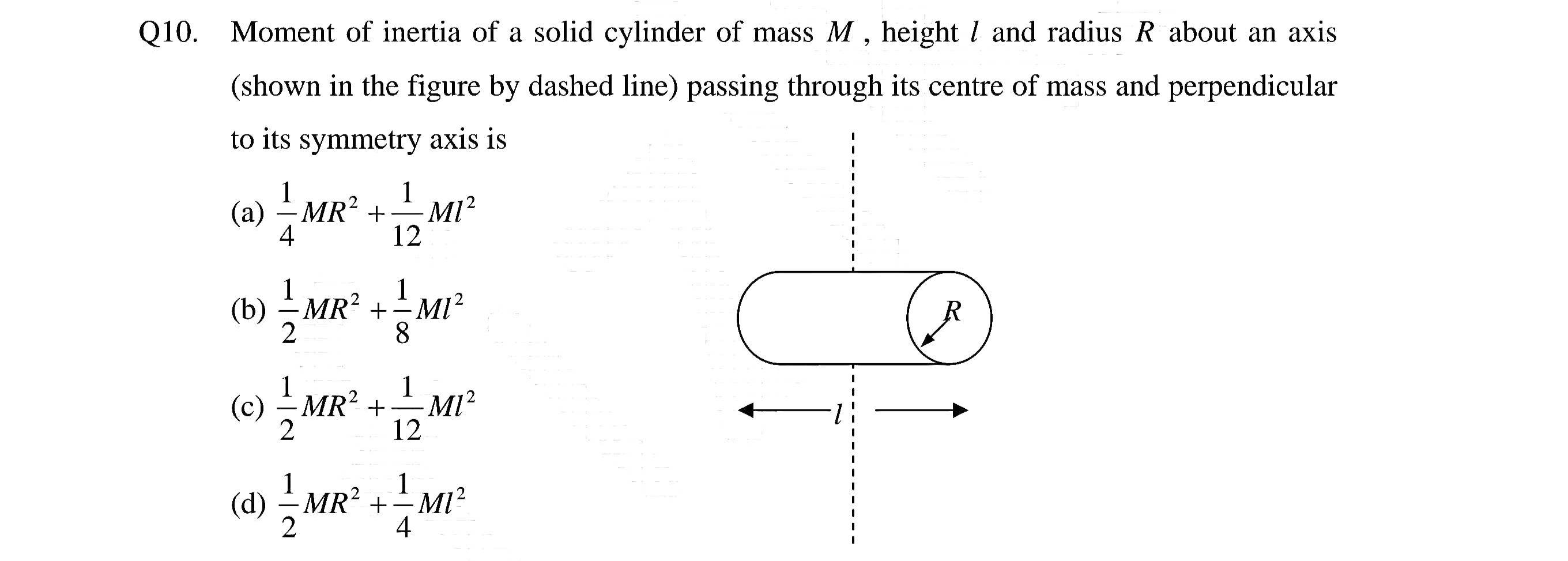 Solved Q10. Moment of inertia of a solid cylinder of mass M | Chegg.com
