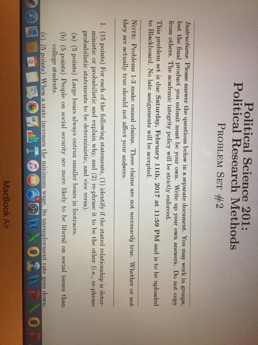 Political Science 201: Political Research Methods | Chegg.com